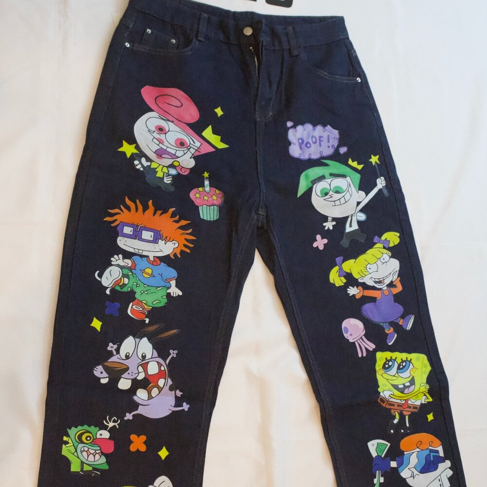 New Men's Cartoon Network Denim Jeans Pants Spongebob… - Gem